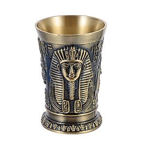 Garneck Metal Vintage Egyptian Shot Glass: Egypt Metal Wine Cup Red Wine Goblet Liqueur Goblet Wine Chalice Cup Embossed Engraving Shot Glass Whiskey Art Craft Decoration
