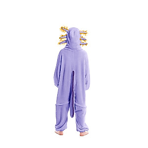 DarkCom Animal Onesie Adult Pajamas, One Piece Cosplay Black Axolotl Onesie Halloween Christmas Costume Sleepwear for Women Men Small