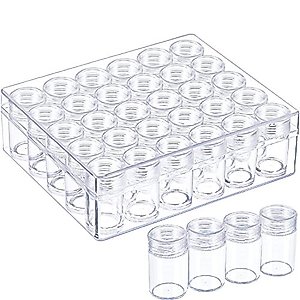 Blulu Clear Plastic Bead Storage Containers Set with 30 Pieces Storage Jars Diamond Painting Accessory Box Transparent Bottles with Lid for DIY Diamond, Nail and Other Small Items (1.85 x 1 Inch)