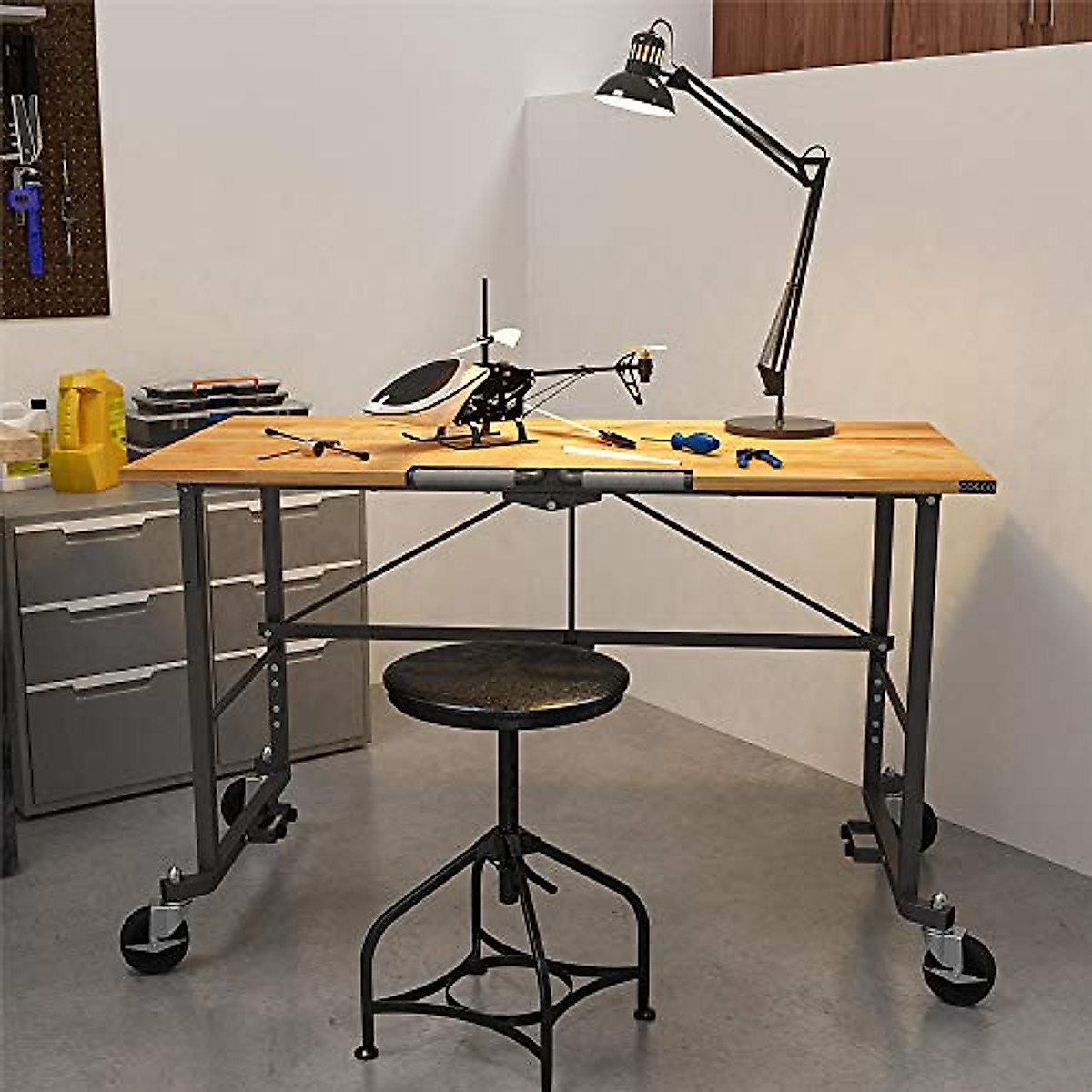 CoscoProducts 66760DKG1E Smartfold Portable Folding, Hardwood Top (400 Pound Weight Capacity, Dark Gray) Workbench Desk, Work, Heath Pine