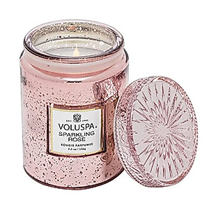 Voluspa Sparkling Rose Candle | Small Glass Jar | 5.5 Oz. | 50 Hour Burn Time | Hand-Poured Coconut Wax + All Natural Wicks for a Clean Burn | Vegan | Poured in The USA