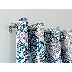 Sun Zero Reardon Global Medallion Print Energy Efficient Grommet Curtain Panel, 54" x 84", Indigo