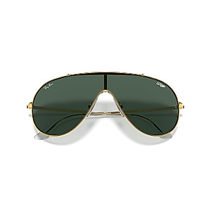 Ray-Ban RB3597 Wings Shield Sunglasses, Gold/Dark Green, 33 mm