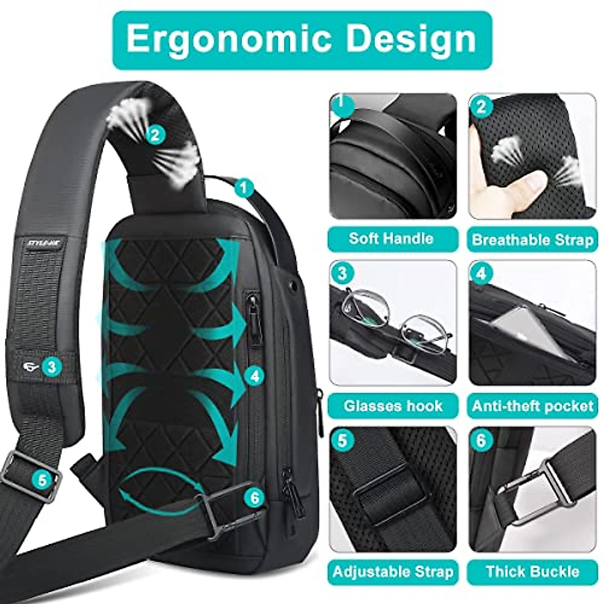 hk Anti-Theft Sling Crossbody Shoulder Bag for Men and Women with USB Charging,11.3 Inch Waterproof Lightweight Casual Daypack Chest Bag Crossbody Sling Backpack for Travel Hiking Biking Outdoor Work