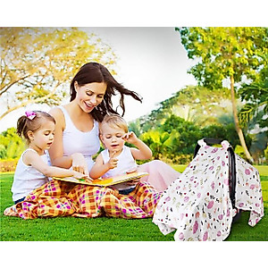 Muslin Baby Car Seat Canopy, Metplus Infant Carseat Cover - Extra Wide Universal Fit, Lightweight Breathable Soft for Babies Girls Shower Gift (Purple Flower)