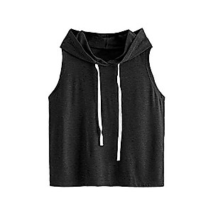 SweatyRocks Women's Summer Sleeveless Hooded Tank Top T-Shirt for Athletic Exercise Relaxed Breathable Black L