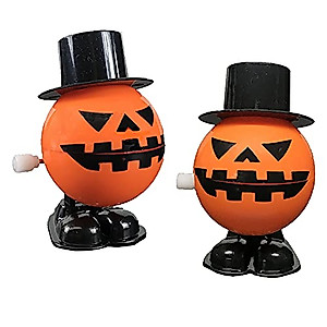 Wind Up Hopping Jumping Jack-O-Lantern Pumpkin With Top Hat Halloween Party Favor 2 Pack