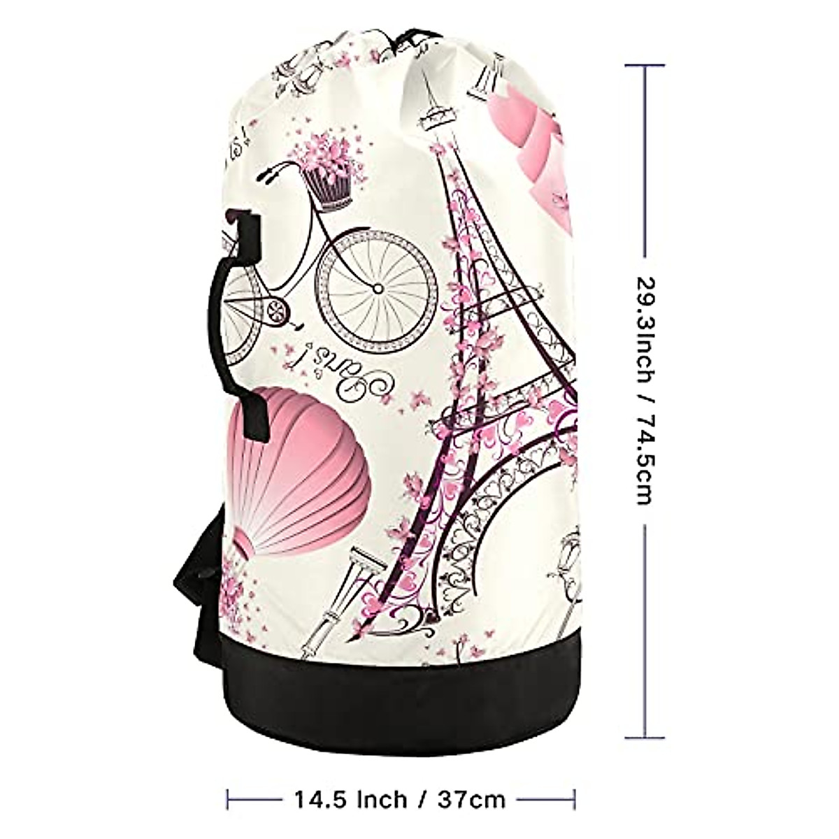 Romantic Travel In Paris Laundry Backpack Bag with Drawstring Closure Waterproof Laundry Bag Laundry Hamper Clothes Storage for College Travel Laundromat Apartment