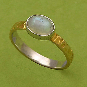 Shine Jewel 1.60 Ctw Oval Cut Bezal Set Rainbow Moonstone 925 Sterling Silver Hammered Two Tone Engagement Ring (6)