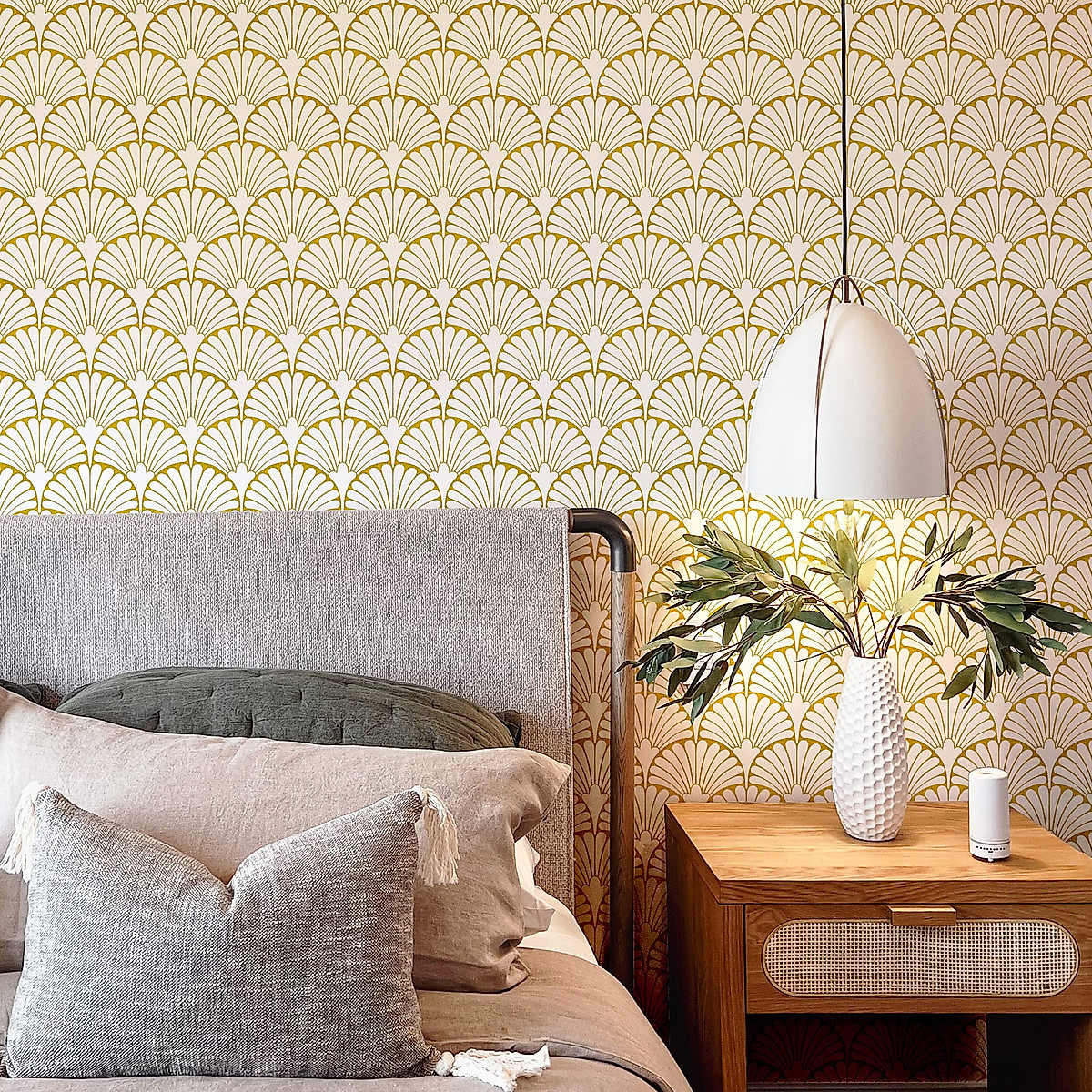 MelunMer Gold Peel and Stick Wallpaper Boho Gold Contact Paper for Cabinets Self Adhesive Removable Wallpaper for Bedroom/Bathroom Modern Contact Paper Leaf Ginkgo Biloba 393 in L 17.3In W