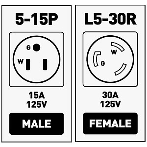 Marvine RV/Boat Shore Power Adapter 1.5FT 15 Amp to 30 Amp NEMA 5-15P to L5-30R Twist Lock Female with LED Indicator STW10/3 Heavy Duty