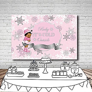 MEHOFOTO Winter Wonderland Girl Baby Shower Photography Studio Background Party Decor Silver Snowflake Pink Little Princess Baby It's Cold Outside Banner Photo Backdrop Banner 7x5ft