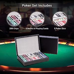 Bey-Berk Custom Personalized Black Leather case with with Playing Cards, Chips, and Poker Dices