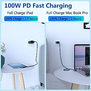 USB C to USB C Cable 100W 10ft, 90 Degree USB C 3.1 Gen2 Cable 20V/5A Fast Charging Cord 4K@60Hz Video Output 10Gbps Data Cable Compatible with MacBook, iPad, Pixelbook, Cellphones and Tablets-Black