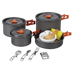 REDCAMP 22 PCS Camping Cookware Set for Family, Compact & Folding Backpacking Cookset for 4-5 Persons, Anodized Aluminum Lightweight Camping Pots and Pans Set