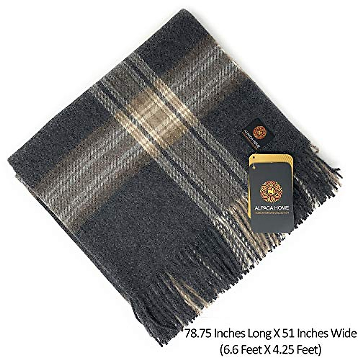 Alpaca Home | Tartan Plaid Alpaca Throw Blanket | 100% Baby Alpaca Wool in Natural Shades | 6.6 Feet Long X 4.25 Feet Wide | Hypoallergenic, Soft & Cozy (Campfire Plaid)
