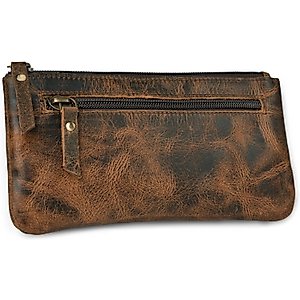 MILITARIA STUFFS Vintage Leather Pencil Case Pouch, Pen Pouch for Work and University, for Men and Women Elegant & Practical Brown Leather Pencil Cases for Adults Perfect for Office (Vintage Brown)