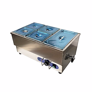 110V 5-Pan Commercial Food Warmer, 304 Stainless Steel Bain Marie Buffet Food Warmer, 1500W Electric Steam Table, 6inch Deep Adjustable Temp, for Restaurants, Catering and Parties