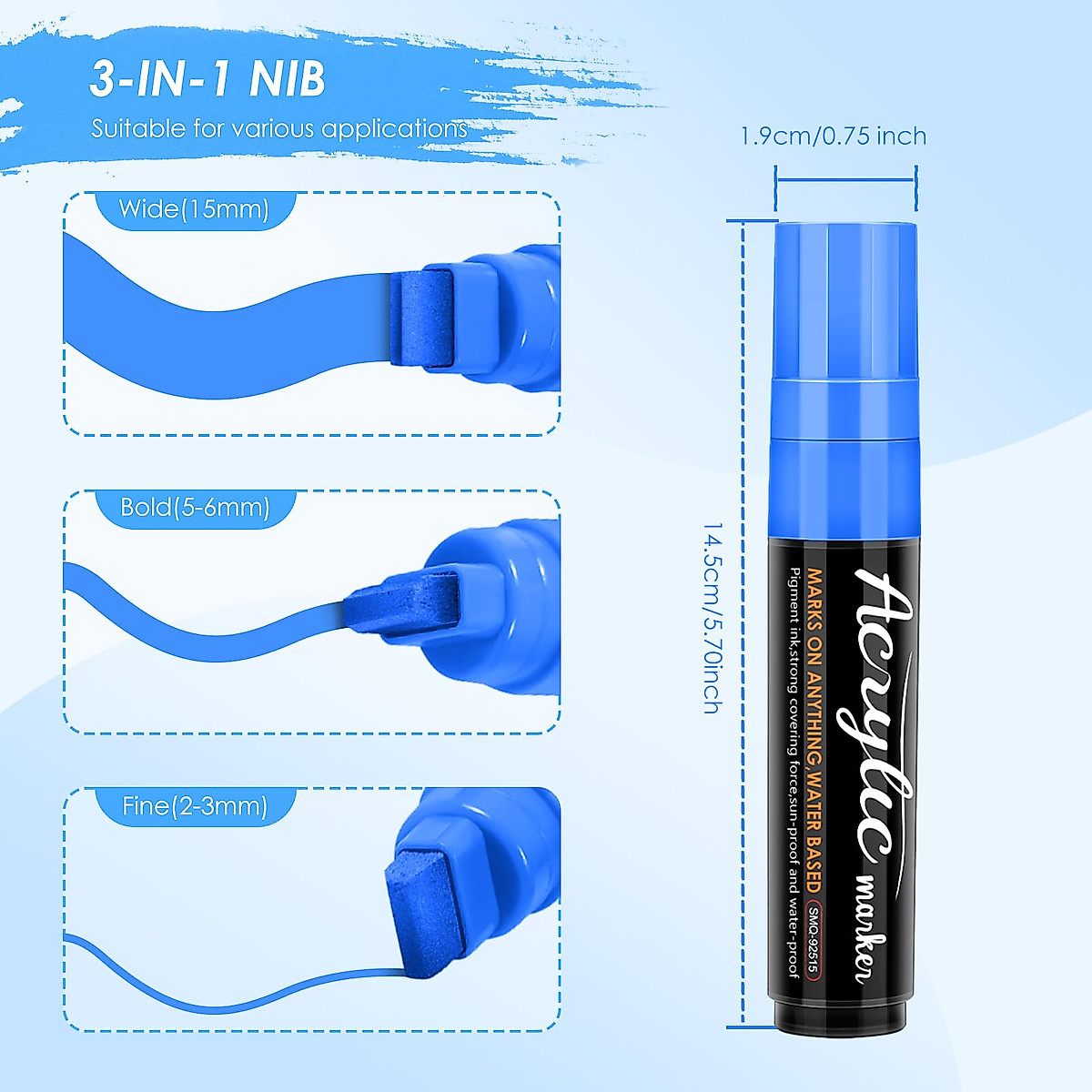 Acrylic Paint Markers, 10 Jumbo Colored Markers, 15mm Jumbo Felt Tip, Waterproof and Permanent Ink Paint Pens for Rock Painting, Stone, Ceramic, Glass, Wood, Canvas, Outdoor Paintings,Signs