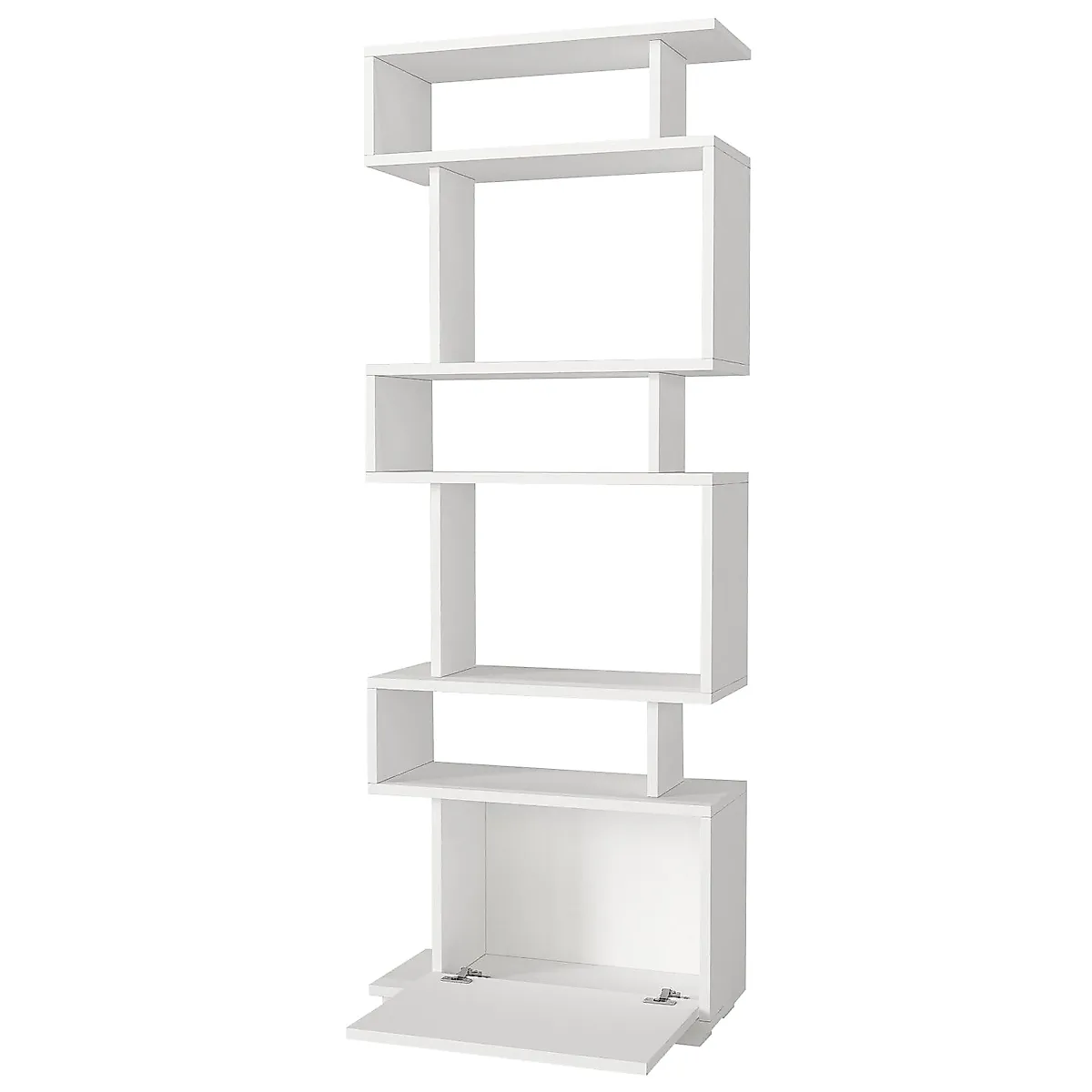 DORPEK Balance Bookcase 6-Tier S-Shaped Bookshelf, Freestanding Wooden Bookcase, Modern Decorative Storage Display Shelf for Living Room & Bedroom, White