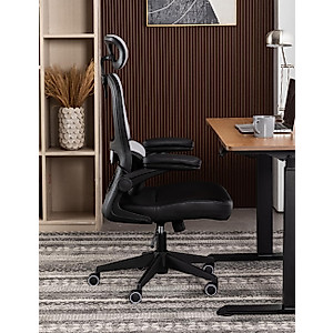 Ergonomic Mesh Office Chair High Back Desk Chair for Big and Tall People Adjustable Headrest with 2D Armrest Lumbar Support and PU Wheels Swivel Tilt Function Black (Black/Grey with Nylon Base)