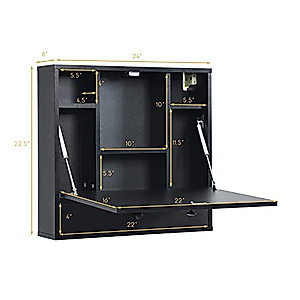 IFANNY Wall Mounted Desk, Wall Computer Desk w/Storage Drawer & Shelves, Compact Floating Desk for Wall, Space Saving Wall Desk Fold Down, Wall Desks for Small Spaces (Black)