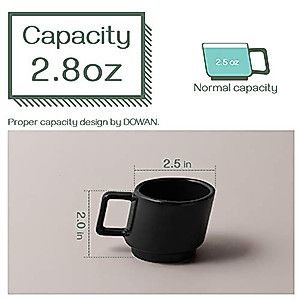 DOWAN Espresso Coffee Cups, Ceramic Demitasse Cups Set of 4, Stackable Espresso Mugs for Coffee, Latte, Cafe Mocha, Ideal Fit for Espresso Machine and Coffee Maker, Matte Black, 2.5 oz (70mL)