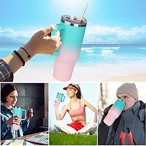 SYACOT 40 oz Tumbler with Handle and Straw Stainless Steel Insulated Tumbler Leak Proof Lid and Straw Lid Reusable Travel Mug Coffee Mug Cup Dishwasher Safe Keep Drinks Cold and Hot (Bubble Gum)