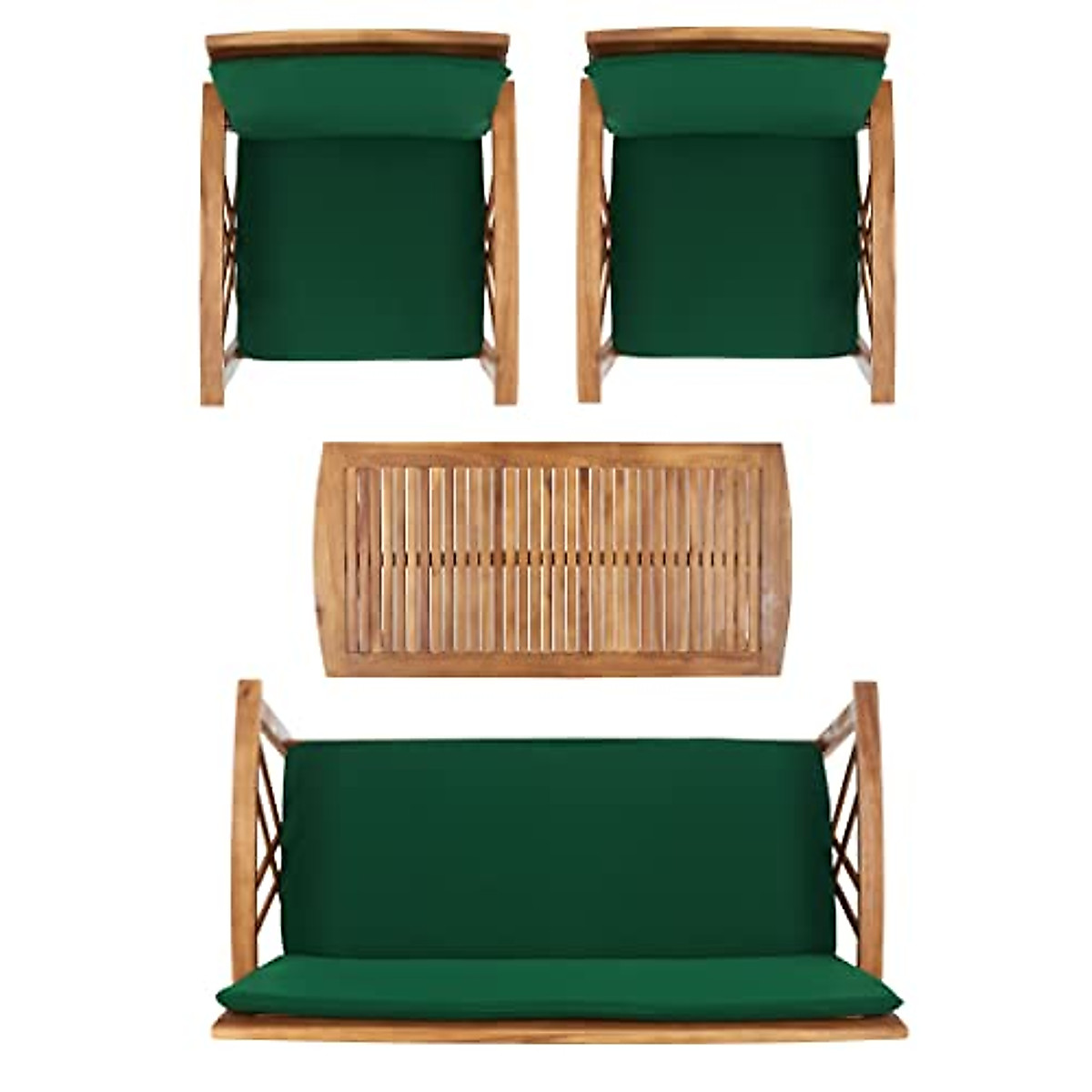 SAFAVIEH Outdoor Collection Fontana Natural/ Green Cushions 4-Piece Conversation Patio Set
