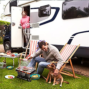 ORALNER Cast Iron Hibachi Grill, Portable Tabletop Grill with Double-Sided Grill Net, 2 Heights, Air Control & Coal Door, Small Outdoor BBQ Charcoal Grills, for Camping, Picnic