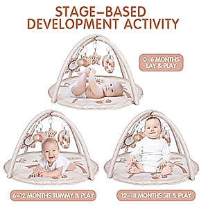 Baby Gym and Infant Play Mat, Sensory and Motor Skill Development Language Discovery Activity Gym, Non Slip Washable Playmats for Babies to Toddlers (Beach Theme)