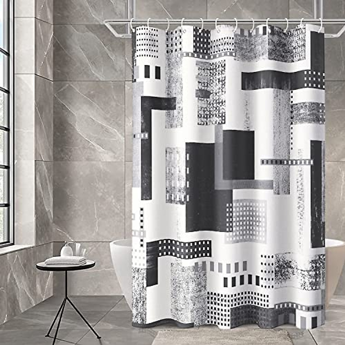 Awellife Black and White Shower Curtain Modern Gray Shower Curtains for Bathroom Waterproof Geometric Grey Shower Curtain Waffle Fabric Bathroom Curtain for Hotels, 72x72 inch