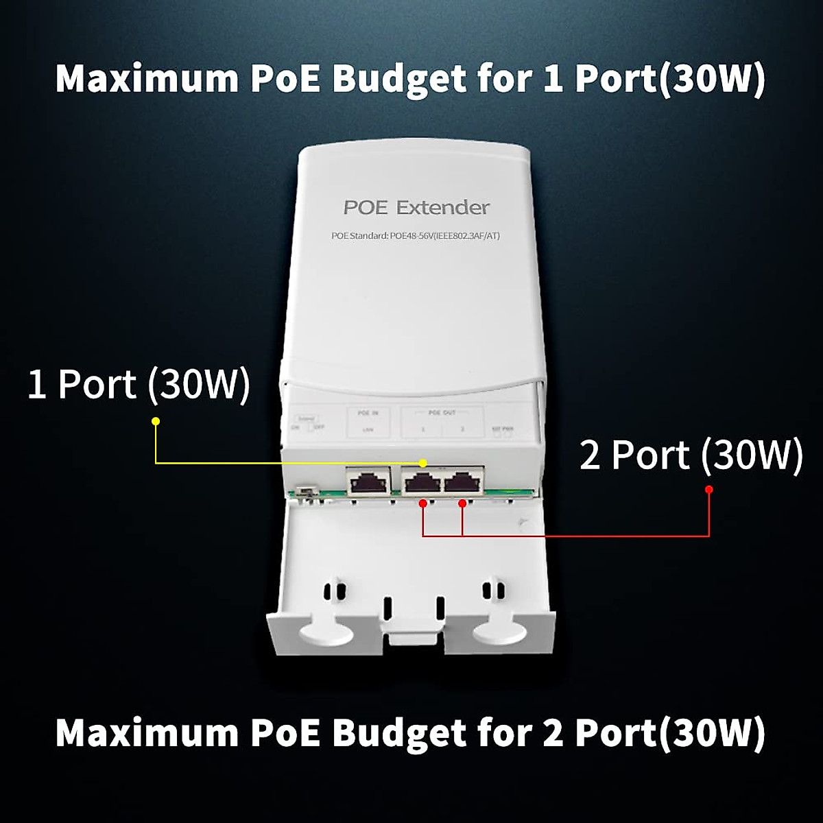 1 in 2 Out Outdoor Waterproof Poe Extender, 10/100Mbps, Extends 250m for Total Distance Up to 350m, IEEE802.3af/at for PoE Switch/Injector and Security POE Camera Over Cat5/6 Cable