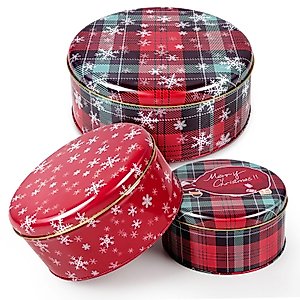 Yeenoon 3 Pack Christmas Cookie Tins with Lids, Round Sturdy Gift Tins, Christmas Baking Cake Container for Storing Patisseries, Snack, Chocolate, Special Christmas Holidays Gift