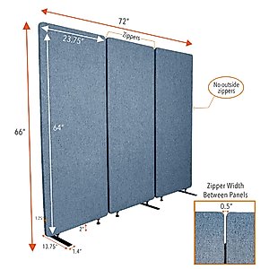 Stand Steady ZipPanels Office Partition | Room Dividers | Three Zip Together Panels Provide Privacy and Reduce Ambient Noise in Workspace, Classroom and Healthcare (Dark Gray)