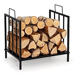 Tangkula Firewood Rack, Heavy Duty Logs Stand Stacker with Convenient Side Handles, Sturdy Steel Frame & Raised Legs, Metal Log Holder Stand for Indoor Fireplace, Outdoor Patio Fire Pit Stove, Black
