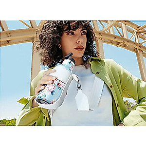 Meoky High-Fashion Water Bottle with Straw Lid and Strap, the Hottest Fashion Accessory for Women and Girls (17oz Silver)