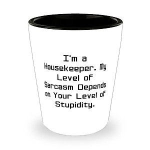 Motivational Housekeeper, I'm a Housekeeper. My Level of Sarcasm Depends on Your Level of, Inspire Shot Glass For Men Women From Boss