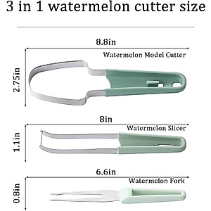 Drowsyme 3-in-1 Watermelon Fork Slicer Cutter, 2024 New Stainless Steel Watermelon Windmill Cutter, Summer Watermelon Cutting Tool Fork Slicer Knife Set for Kitchen, Camping, picnicking (Green)