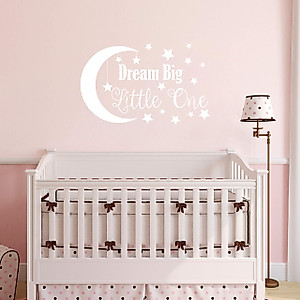 Dream Big Little One Wall Decal, Nursery Wall Decal, Nursery Decor, Nursery Wall Quote, Quote Decal, Removable Vinyl Wall Stickers for Baby Kids Boy Girl Bedroom Nursery Decor A34 (Big, White)