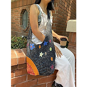 Elements of Nature Bohemian Hand-Stitched Hippie Hippy Shoulder Crossbody Monk Handbag in Black Large