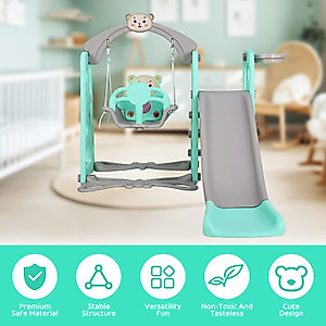 Arlopu Toddler Slide and Swing Set, 4 in 1 Kids Play Climber Slide Playset w/Basketball Hoop Extra Long Slide Extra Ball, Baby Swing for Indoor Outdoor Playground, Easy Set-Up, 3 Years Old (Fiery)