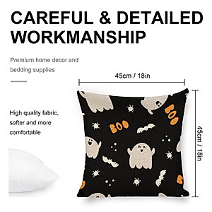 Halloween Cartoon Ghost Bats Throw Pillow Covers 18×18 Pillowcases Set of 2 Spider Boo Linen Decorative Square Pillow Case Cushion Covers Standard Size for Sofa Couch Outdoor Bed Pillow Protectors
