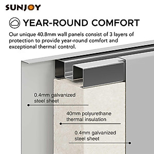 Sunjoy Office Shed for Outdoor, Tiny House 10'x12.6' She Shed, Backyard Office, Multipurpose Outdoor Room, Home Gym with Floor, 2 Windows and Lockable Doors