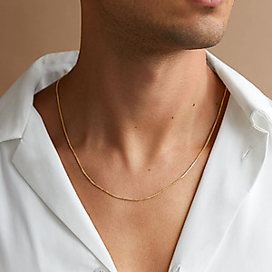 PAVOI Square Box Solid 925 Sterling Silver, 22K Gold Plated, 1mm Italian Diamond-Cut Square Box Chain Necklace for Men and Women, MADE IN ITALY (18, Yellow Gold)