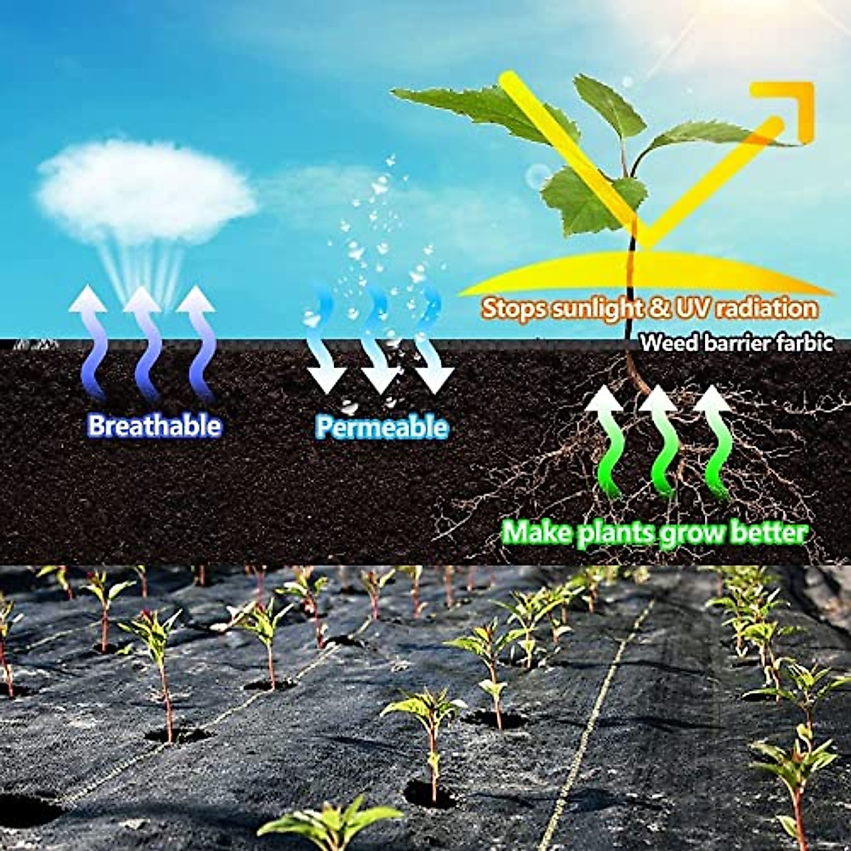 LAVEVE 3FT x 50FT Weed Barrier Landscape Fabric, 3.2oz Premium Heavy-Duty Gardening Weed Control Mat, Ground Cover for Gardening, Farming