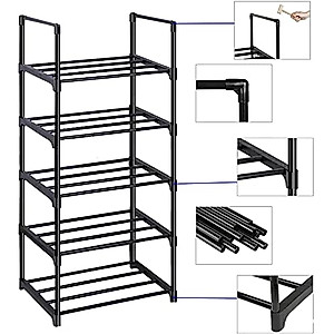 HOSTARME 5 Tiers Shoe Rack for Closet Entryway, Free Standing Racks Shelf Storage Organizer Bedroom Hallway, Black