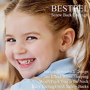 BESTEEL 12 Pairs Hypoallergenic Screw Back Earrings for Girls Women CZ Ball Surgical Stainless Steel Stud Earrings Set Cute Star Flower Screwback Earrings Mix Age: over 3 years old