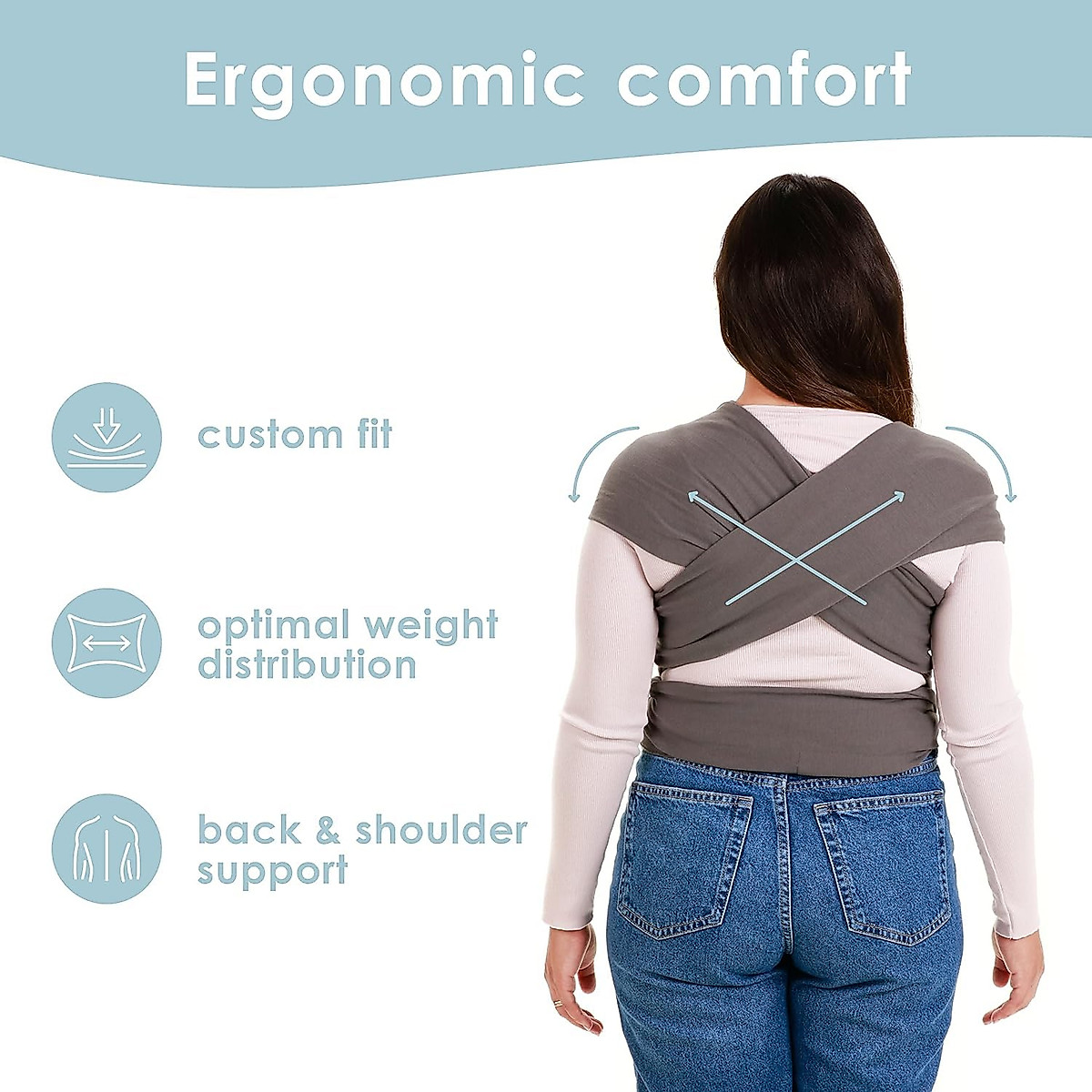 Sleepy Wrap Baby Carrier Newborn to Toddler - Hands-Free Baby Carrier Wrap - Stretchy Baby Wrap - Ergonomic Baby Wraps Carrier - Lightweight Baby Carrier Sling - Baby Body Carrier 7-35 lbs (Dark Gray)