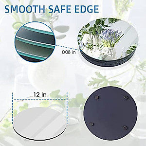 VASUHOME 12" Round Mirror Centerpieces for Tables, Mirror Tray Set for Wedding and Party Decorations, Circle Mirror Plates with Smooth Edge and Cushioned Feet, 2mm Thick